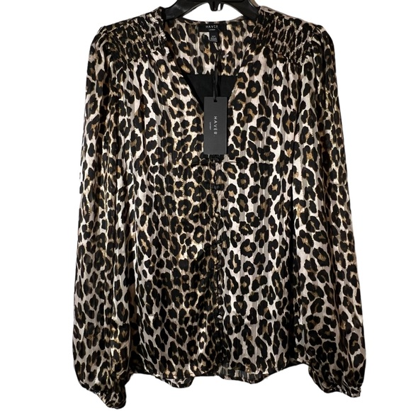 Haver London | Tops | Haver London Top Long Sleeve Animal Print Button ...